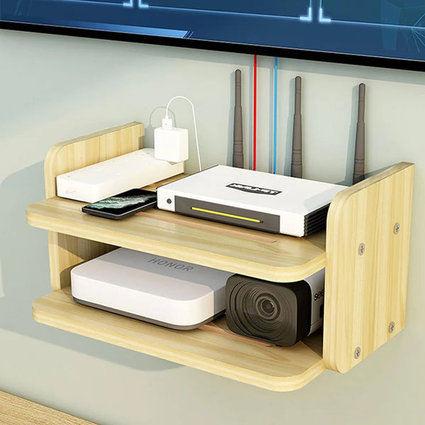 Wooden Wall-Mounted WiFi Router Floating Shelf WiFi Router Storage Box ...